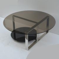 China Livingroom Furniture High Gloss Round Glass Coffee Table with Stainless Steel Frame for sale