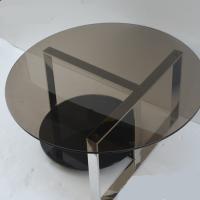 China Livingroom Furniture High Gloss Round Glass Coffee Table with Stainless Steel Frame for sale