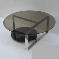 China Livingroom Furniture High Gloss Round Glass Coffee Table with Stainless Steel Frame for sale