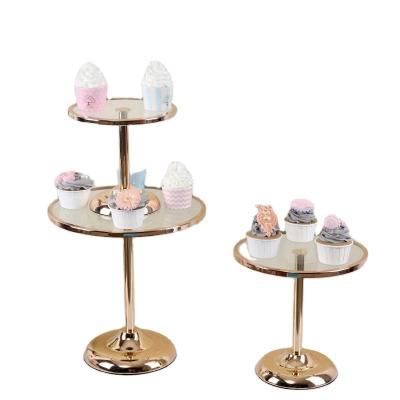 China 3-Tier Stainless Steel Cake Stand Tempered Glass Centerpiece for Wedding Modern Design for sale