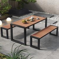 China Plastic-Wood Table for Leisure Outdoor Patio Furniture Bench Coffee Table Combination for sale