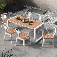 China Plastic-Wood Table for Leisure Outdoor Patio Furniture Bench Coffee Table Combination for sale