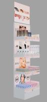 China Double-sided Modern Cosmetics Display Stand with Poster and Wheels for sale