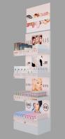 China Double-sided Modern Cosmetics Display Stand with Poster and Wheels for sale