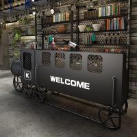 China Retailer Shops Metal Reception Table Industrial Metal Wood Table for Minibar Coffee Shop for sale