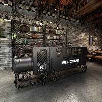 China Retailer Shops Metal Reception Table Industrial Metal Wood Table for Minibar Coffee Shop for sale