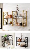 China 2 Tiers Golden Wooden Floating Wall Mount Shelves for Bedroom Moon Nordic Wall Shelf for sale