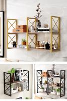 China 2 Tiers Golden Wooden Floating Wall Mount Shelves for Bedroom Moon Nordic Wall Shelf for sale