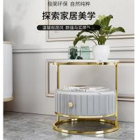 China Bedroom Bedside Tables Modern Round Living Room Table with PU Leather Cover Material for sale