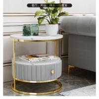 China Bedroom Bedside Tables Modern Round Living Room Table with PU Leather Cover Material for sale
