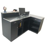China Creative Stainless Steel Checkout Counter Powder Coated Reception Desk with Pegboard for sale