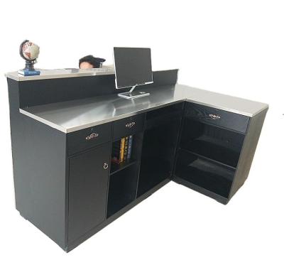 China Creative Stainless Steel Checkout Counter Powder Coated Reception Desk with Pegboard for sale