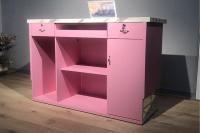 China Commercial Furniture Checkout Counter with Powder Coated Front Desk and Wood MDF Top for sale