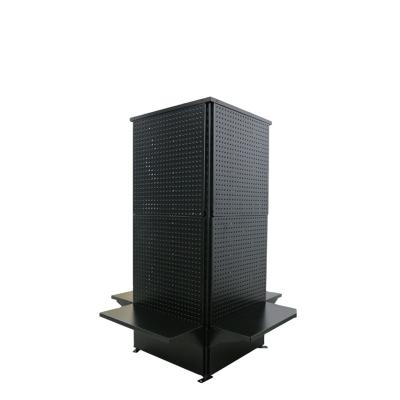 China Supermarket Rack Custom Made Pegboard Shelf with 4 Rotating Sides and Movable Panels for sale
