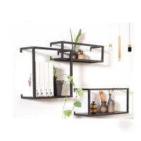 China PU Leather Cover Modular Wrought Iron Metal Floating Wall Shelves for Home Decorative for sale