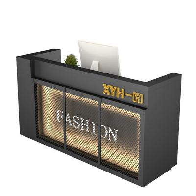 China Metal Black Reception Desk LED Industrial Style Cashier Counter for Retailer Shops for sale