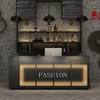 China Metal Black Reception Desk LED Industrial Style Cashier Counter for Retailer Shops for sale
