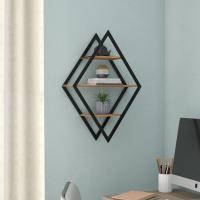 China 3 Tiers Metal Wooden Diamond MDF E1 Wall Floating Square Shelves for Stylish Display for sale