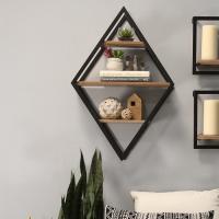 China 3 Tiers Metal Wooden Diamond MDF E1 Wall Floating Square Shelves for Stylish Display for sale