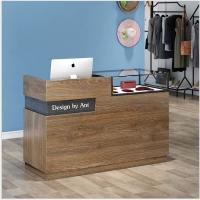 China Retailer Shops Modern Wood MDF Checkout Reception Desk with Glass Box Checkout Counter for sale