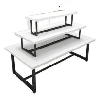 China 3 Tiers Wooden Tabletop Display Rack for Livingroom Furniture Metallic Waterfall Style for sale