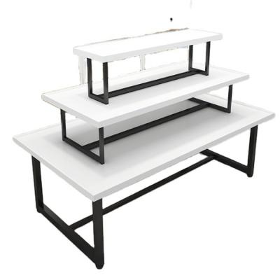 China 3 Tiers Wooden Tabletop Display Rack for Livingroom Furniture Metallic Waterfall Style for sale