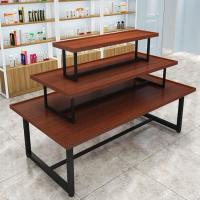 China 3 Tiers Wooden Tabletop Display Rack for Livingroom Furniture Metallic Waterfall Style for sale