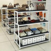 China Home Furniture 4 Tiers Wooden Shelvs Display Stand Rack for Supermarket Bag Retail Shops for sale