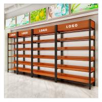 China Convenience Retail Store Modern Wooden LED Light Display Stand with Shelves and Cabinets for sale