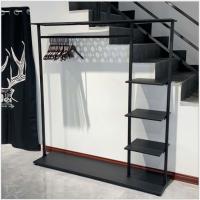China Commercial Sectional Display Furniture Gold Clothing Rack with Shelves and Wheels for sale