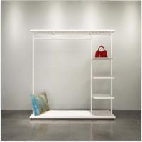 China Commercial Sectional Display Furniture Gold Clothing Rack with Shelves and Wheels for sale