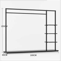 China Commercial Sectional Display Furniture Gold Clothing Rack with Shelves and Wheels for sale