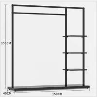 China Commercial Sectional Display Furniture Gold Clothing Rack with Shelves and Wheels for sale