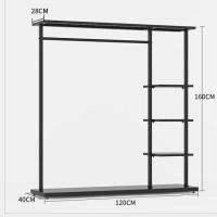 China Commercial Sectional Display Furniture Gold Clothing Rack with Shelves and Wheels for sale