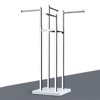 China Golden Finish 4 Way Clothing Rack for Customized Size Retail Clothing Display Stand for sale
