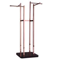 China Golden Finish 4 Way Clothing Rack for Customized Size Retail Clothing Display Stand for sale
