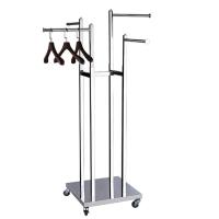 China Golden Finish 4 Way Clothing Rack for Customized Size Retail Clothing Display Stand for sale