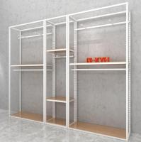China Modern 2 Tier Steel MDF Wardrobe Clothing Garment Rack for Retail Shops and Advertising for sale