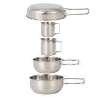 China Stainless Steel Camping Outdoor Cookware Mess Kit Set, Folding Cookset Camping Teapot and Pans Set Equipment for sale