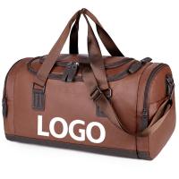 China Custom Print Vintage Waterproof PU Leather Outdoor Handbag Shoulder Weekend Gym Luggage Travel Duffel Bag for Men for sale