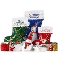 China Christmas Socks Stand Up Aluminium Pouches Decorations Plastic Reasable Food Packaging Gift Bags for sale