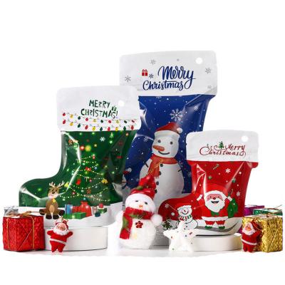 China Christmas Socks Stand Up Aluminium Pouches Decorations Plastic Reasable Food Packaging Gift Bags for sale