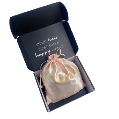 China Wholesale Personalised Custom Logo Satin Drawstring Bag Hair Bundle Packaging Box And Bags for sale