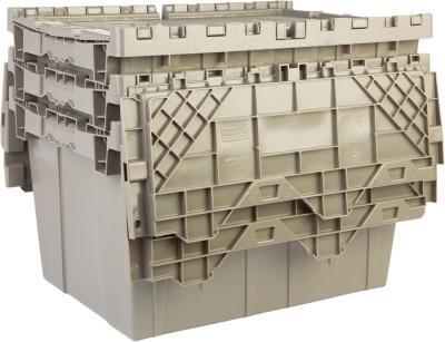 China Efficient Foldable Turnover Plastic Crate Attached Lid Solid Moving Storage Bin Stackable Pallet Container For Convenient for sale