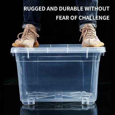 China Recyclable Bin Household Multifunction Large Stackable Clothes Clear Transparent PP Container Box Plastic Storage Boxes Bins With Lid Wheels for sale