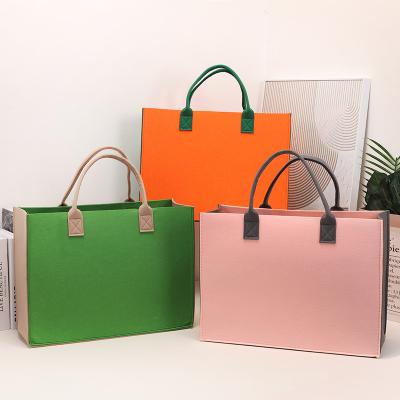 China Felt Tote Bag Reusable Lightly Heavy Duty Grocery Tote Bag With Handles Shopping Felt Bags Wholesale Custom Simple Letter Logo Eco-Friendly Durable Multi-Scenario Suitable Felt Shopping Tote Bag for sale