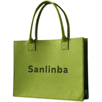 China Fashionable Splicing Colors Accept Custom Logo Gift Tote Bag Felt Clothes Shopping Custom Rpet Felt Tote Bag Large Capacity Folding Eco Shopping Bag Gift Reusable Shopping Bags for sale