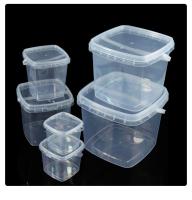 China Clear Plastic Container With Lid Ice Cream Bucket Food Storage Container Freezer Storage Bucket Square Plastic Pails With Handle For Home Kitchen for sale