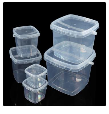 China Clear Plastic Container With Lid Ice Cream Bucket Food Storage Container Freezer Storage Bucket Square Plastic Pails With Handle For Home Kitchen for sale