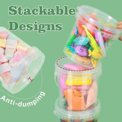 China 2000ml Clear 2L Large Fruit Cups Bucket Food Storage Containers Box 64oz PP Plastic Boba Milk Tea Beer Drink Pail With Handle for sale